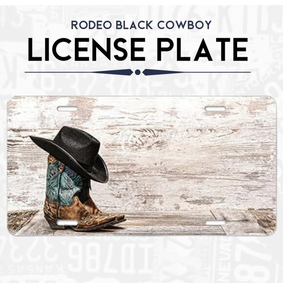 Accents | Cowboy Car Front License Plates American West Rodeo Black ...